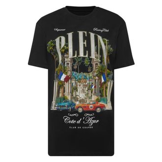 Philipp Plein Femme, Tops, Noir, Taille: 40 FR T-Shirt Pure Fit Vintage Racing Strass