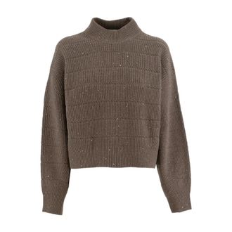 Brunello Cucinelli Pailletten Rollkragen-Top - - Knitwear - Damen - Braun - M