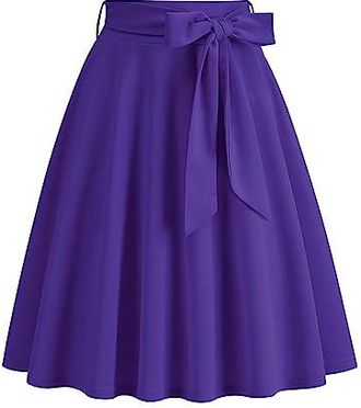 Generic Jupe rockabilly courte pliss&eacute;e pour femme - Jupe trap&egrave;ze Swing Skater avec noeud - Jupe de loisirs - Couleur unie - Mini jupe pliss&eacute;e Y2K Streetwear -