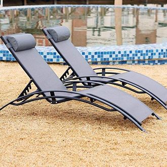 Concept Usine | Lot de 2 Transats Ajustables et Empilables | Bain de Soleil Chaise Longue dExt&eacute;rieur Confortable | Bahia Gris/Noir | R&eacute;glable 6 Positions | Jardin T