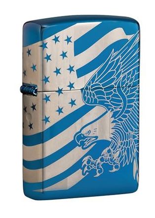 Zippo Sturmfeuerzeug - Patriotic, High Polish Blue, Laser Engrave - Nachf&uuml;llbar - Wiederverwendbar - Windfestes Design - Geschenkbox - Made in USA
