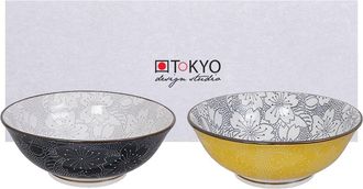 Tokyo Design Studio Sakura, Schüssel Set 2x19,7cm, Japan, rund. Zwei Schalen in dekorativer Geschenkbox. Schüsseln Porzellan Set