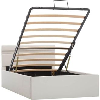 vidaXL Bett mit Bettkasten Hydraulisch led Wei&szlig; Kunstleder 100x200 cm Vidaxl 583270