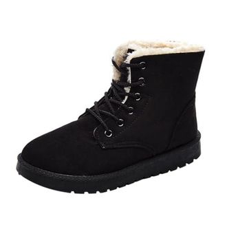 Holibanna Bottines de Neige Courtes pour Femmes &agrave; Lacets Plates et Chaudes en Coton Doubl&eacute; Couleur Noire Taille 36 pour LHiver Activit&eacute;s de Plein Air