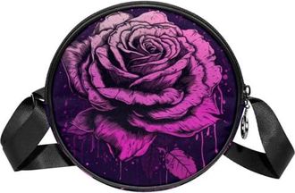 Generic Circle Sac &agrave; bandouli&egrave;re pour femme, violet et noir, petit sac &agrave; bandouli&egrave;re avec fermeture &eacute;clair, bretelles r&eacute;glables, sac &agrave; main rond d&eacute;contract&eacute; p