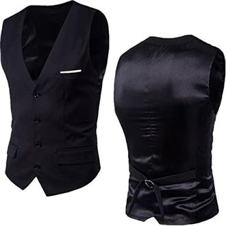 ORANDESIGNE Gilets de Costume Homme Couleur Unie Gilet de Soir&eacute;e Formelle Classique Gilet Mariage F&ecirc;te Business Parti Vest A Noir XS