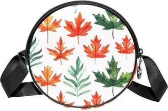 Generic Petit sac &agrave; bandouli&egrave;re circulaire pour femme, motif feuille d&eacute;rable printani&egrave;re, sac &agrave; dos &agrave; bandouli&egrave;re r&eacute;glable, sac &agrave; main rond d&eacute;contract&eacute; pour f
