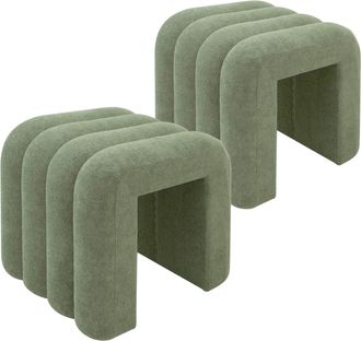 Mobili Rebecca Set 2 Moderne Fu&szlig;st&uuml;tzen, Niedrige Pouf Hocker, Dunkelgr&uuml;n, Polyesterstoff MDF, Wohnungsdekoration, f&uuml;r Sofa - Ma&szlig;e HxBxT: 40 x 38 x 40 cm - Art. RE70