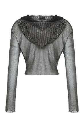 Santa Brands Womens Cropped Top With Rhinestones And Hood Black Other Fibers Tops