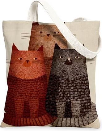 Generic Sacs fourre-tout en toile avec motif chat artistique, vintage, l&eacute;gers, lavables et r&eacute;utilisables, pour le shopping, les voyages, la plage, marron, 13x