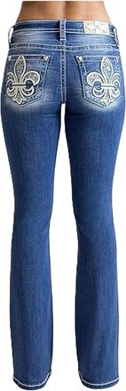 Miss Me Damen Bootcut-Jeans, niedrig geschnitten, 86,4 cm, dunkelblau, 26 W/34 L