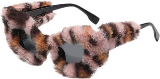 Generic Lunettes de soleil duveteuses en velours doux pour femme Style r&eacute;tro, l&eacute;opard, Refer to description