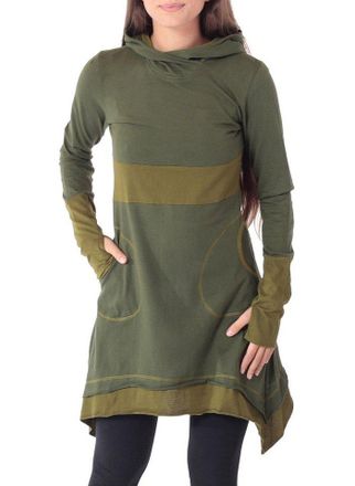 Purewonder Zipfelkleid Kleid aus leichter Baumwolle mit Zipfelkapuze, Oberteil Nr 37 Gr&uuml;n XL Ganzjahreskleid