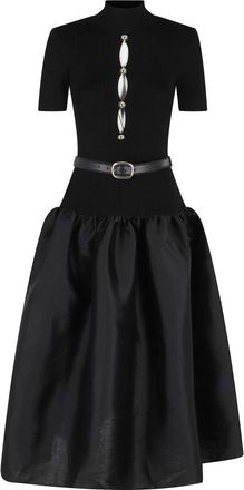 Self Portrait Femme, Robes, Noir, Taille: 36 FR Midi Knit Taffeta Dress