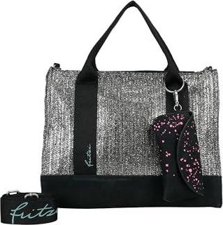 Fritzi Aus Preußen Tote Bag Ltd Paint. Straw Silver Black, Sac de Courses Femmes, Argenté/Noir, Taille Unique