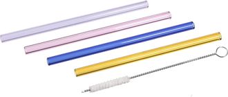 Ritzenhoff Ritzenhoff 1370535 Glastrinkhalme Set - Serie Allround Nr. 1 - Vier bunte Trinkhalme aus Glas, Rosa, Lavendel, Bernstein, Blau