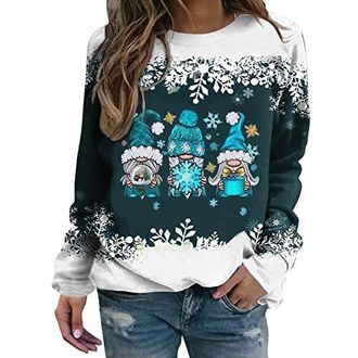 Generic Sweat-shirt de No&euml;l pour femmes 2025 - Grande taille - Imprim&eacute; gnomes - Col rond - Manches longues - Haut court, ag, M
