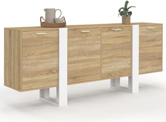 IDMarket Buffet enfilade 200 cm PHOENIX XXL 4 portes bois et blanc