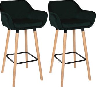 Clp 2er Set Barhocker Grant mit Samtbezügen I Thekenhocker gepolstert und mit Rückenlehne I Jeweils bis 150 kg belastbar, Farbe:grün