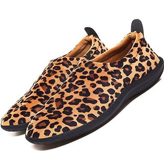 Eagsouni Chaussons Hommes Femmes Hiver Pantoufles Chaudes Maison Coton Peluche Mémoire Mousse Accueil Slippers fermés Intérieur extérieur,Orange_léopard,42 EU