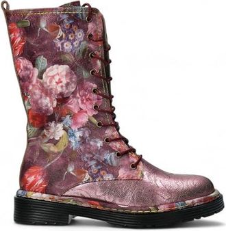 Infinity Leather Bottes de Combat Mi-Mollet en Cuir &agrave; Motif Floral Gothique Victorien Incaso-18 de Laura Vita Pour Femmes - Fermeture Zipp&eacute;e &agrave; Lacets