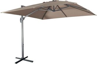 Sweeek Parasol d&eacute;port&eacute; carr&eacute; 3x3m haut de gamme - Falgos - Taupe - Parasol excentr&eacute; inclinable. rabattable et rotatif &agrave; 360&deg;