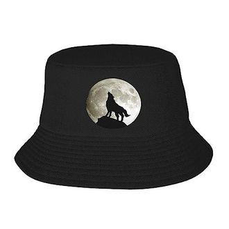 Generic Chapeau De Seau Unisexe Loup Hurlant &Agrave; La Lune Femme Chapeau De P&ecirc;cheur Respirant &Eacute;t&eacute; Bonnet Soleil, pour Chasse, De P&ecirc;che, Plage, 56-58cm