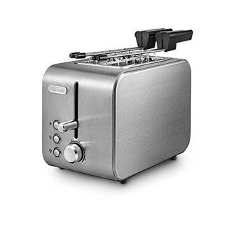DeLonghi CTX2203.S Toaster mit Zange, stufenlose Steuerung des Br&auml;unungsgrads, 3 Funktionen, Kr&uuml;melschublade, rutschfeste F&uuml;&szlig;e, Leistung 550 Watt, Kunststoff, 