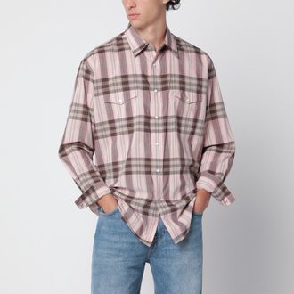 Auralee Pink check shirt in cotton and silk