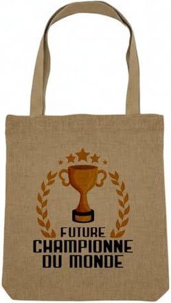 Fabulous Sac Shopping Tote Bag Aspect Lin - Future Championne du Monde Sport Ambition - Sac de Courses Toile Epaisse 360g Beige Naturel Cabas Port&eacute; Epaule Soli