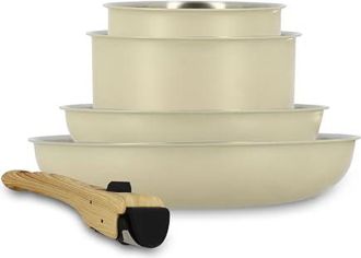 Menastyl Cuisson Batterie de cuisine amovible en inox 18/10 induction 5 pi&egrave;ces Easynox - Acier inoxydable sans accroche - Sans PFAS, sans PTFE - Tous feux dont inducti