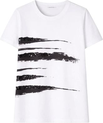 Max Mara Femme, Tops, Blanc, Taille: 40 FR Printed Crewneck T-Shirt