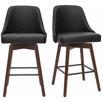 Miliboo Design-Barhocker drehbar schwarz und dunkles Holz H65 cm (2er-Set) HASTA