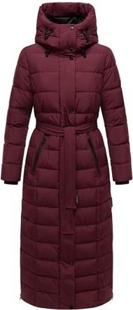 Navahoo Manteau dhiver pour femmes - Veste matelass&eacute;e longue avec capuche et ceinture &agrave; la taille - Le mod&egrave;le XIV - Du XS au 3XL, vin, 3XL