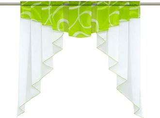 Joyswahl Scheibengardine Voile Bistrogardine &raquo;Alice&laquo; mit Kreise Druck Raffrollo mit Stangendurchzug und mit Kr&auml;uselband BxH 140x145cm Gr&uuml;n 1er Pack