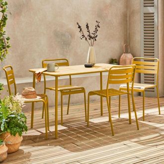 Sweeek Table de jardin m&eacute;tal + 4 assises ocre en acier. Amelia. 120 x 70 x 72.5 cm