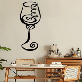 Generic Moderne minimalistische Wanddekoration aus Metall: Weingl&auml;ser, Weinflaschen, Bar-Dekoration f&uuml;r Wohnzimmer, Schlafzimmer, B&uuml;ro (Schwarz, 121 x 51 cm, 