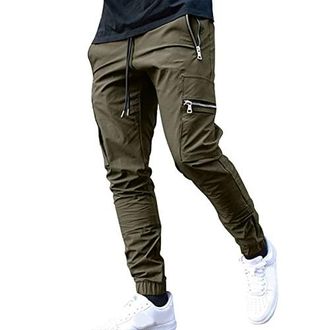 Generic Pantalon de travail pour homme en coton m&eacute;lang&eacute; - Taille &eacute;lastique - Coupe ajust&eacute;e - Style d&eacute;contract&eacute; - Couleur unie - Pantalon cargo de sport - Prin
