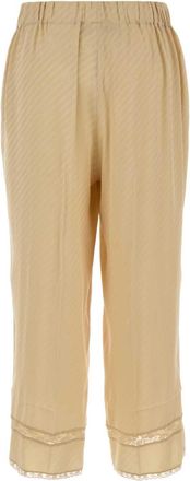 Gucci Embroidered Silk Trousers - Beige