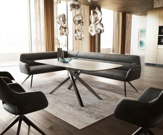 DELIFE Esszimmerbank Taya-Flex 285x190 cm Mikrofaser Anthrazit Vintage Kreuzgestell kantig Graphit Taschenfederkern Rechts, Eckb&auml;nke