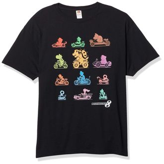 Nintendo Herren Mario Kart Bunte Charakter-Profil-Silhouetten T-Shirt, Schwarz, Klein