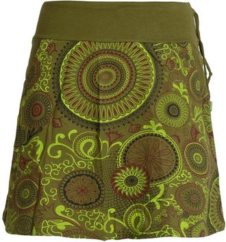vishes Alternative Bekleidung - Kurzer Damen Baumwoll-Rock Bunt mit Mandalas und Blumen Bedruckt Olive 38