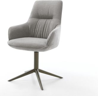 DELIFE Drehstuhl Zelia-Flex mit Armlehnen Strukturstoff Soft Grau Fu&szlig;kreuz Effektfinish Titan 360&deg; drehbar Wippfunktion Taschenfederkern, Esszimmerst&uuml;hle