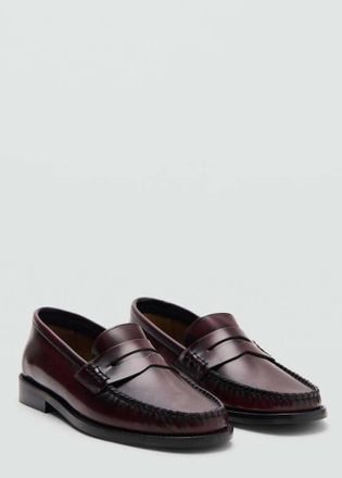 Mango Mocassins cuir fronc&eacute; bordeaux - Femme - 35 - MANGO