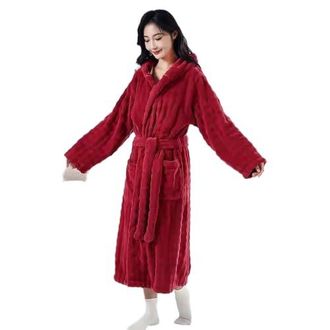 Generic QXDZSW 911g Peignoir &agrave; capuche en polaire pour femme Automne Hiver S&eacute;chage rapide Absorbant, Rouge, Taille unique