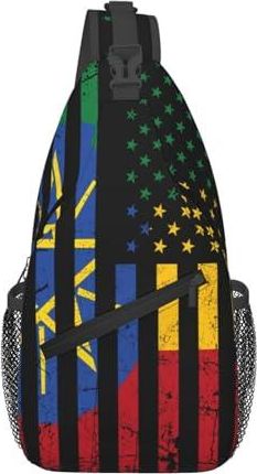 Generic Drapeau &Eacute;thiopien-Am&eacute;ricain Racines &Eacute;thiopiennes Sac Banane D&eacute;contract&eacute; Sacs &Agrave; Dos Antivol Sac Poitrine Pour Femme Shopping Cyclisme