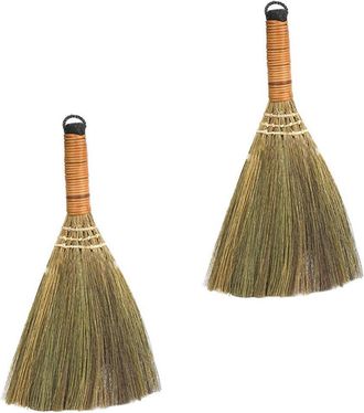BESPORTBLE 2 St&uuml;cke Strohbesen Klein Reisstrohbesen: Reisstroh Handfeger Gartenbesen Kehrbesen Handgemachte Nat&uuml;rliche Bambus Besen Staubbesen Gartenger&auml;t f&uuml;r In