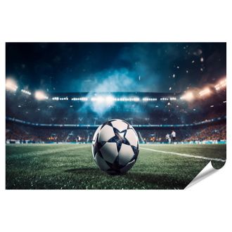 Islandburner XXL Bild Poster Fußballfeld Rasen Stadion leuchtende Scheinwerfer Meisterschaft Premium Bilder Fotodruck