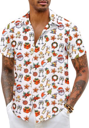 Coofandy Weihnachtshemd Herren Weihnachtsshirt Kurzarm Xmas Shirt Funky Kurzarm Christmas Hemd Weihnachten Hemd Christmas Freizeithemd Weihnachts Shirt Funky C