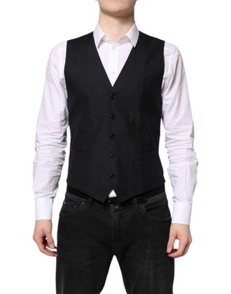 Dolce & Gabbana Mens Black Wool Waistcoat Dress Formal Vest Virgin Silk